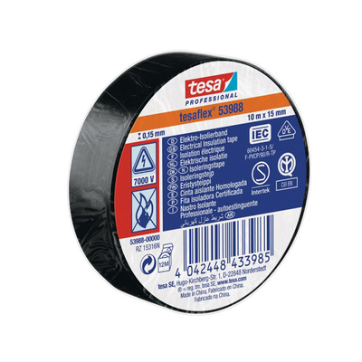Лента Tesa електроизолационна 15 мм, 10 м, черна, PVC, Professional ...